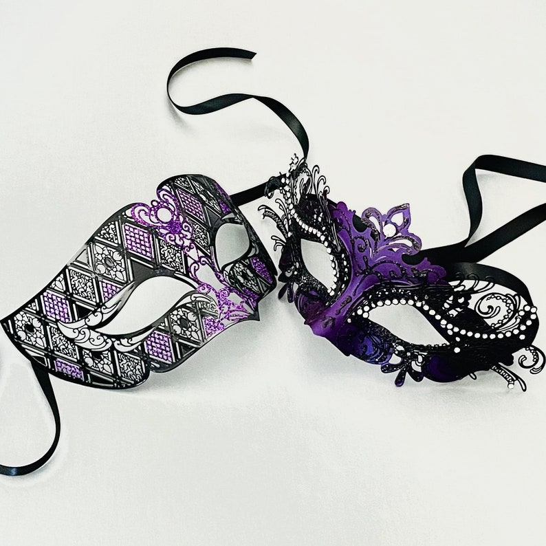 Black Purple Masquerade Mask Couple Metal Mask Wedding | Etsy