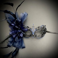 Black Laser Cut Venetian Phentom Mask Masquerade W/ Blue Rhinestones ...