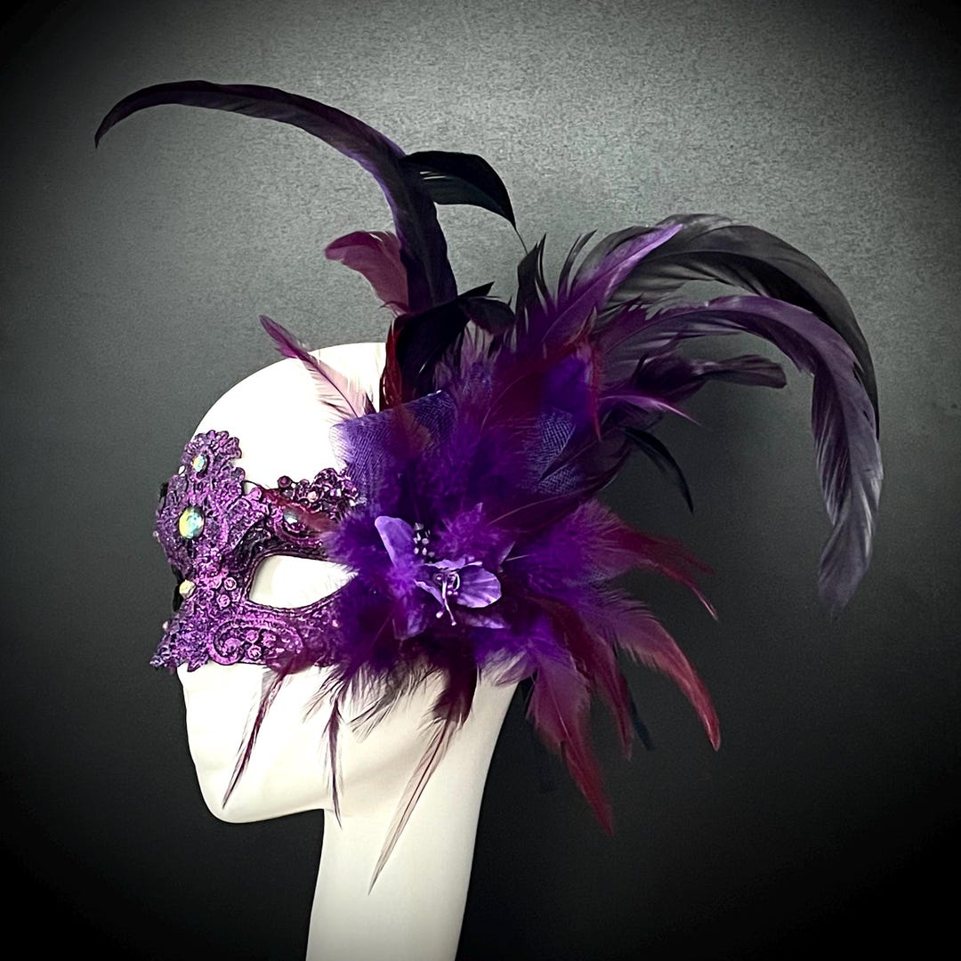 Purple Feather Masquerade Mask: Carnival Mardi Gras Ball Mask - Etsy