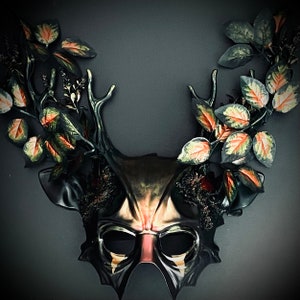 Forest Masquerade Mask: Olive Green Deer Mask With Leaves - Etsy
