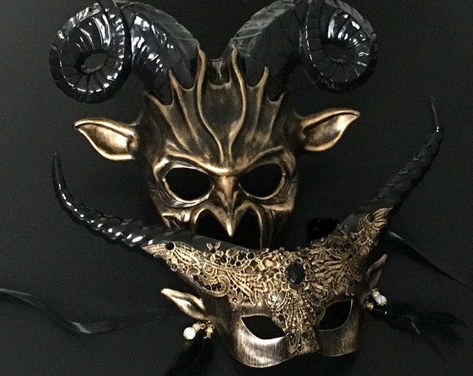 Black Gold Masquerade Mask, Halloween Mask, Devil Mask, Animal Mask ...