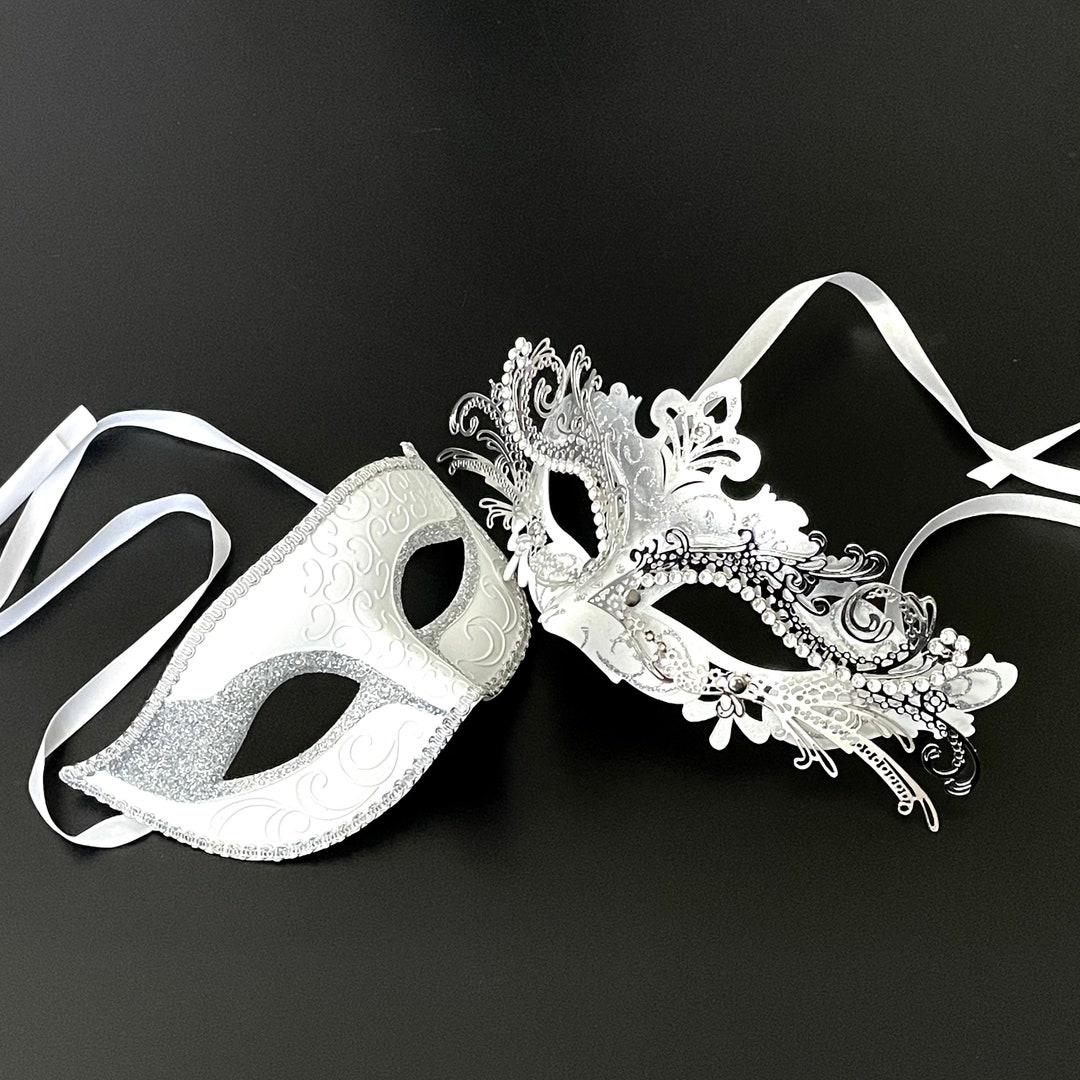 White Silver Masquerade Mask, Women Mask, Anniversaries Mask, Wedding ...