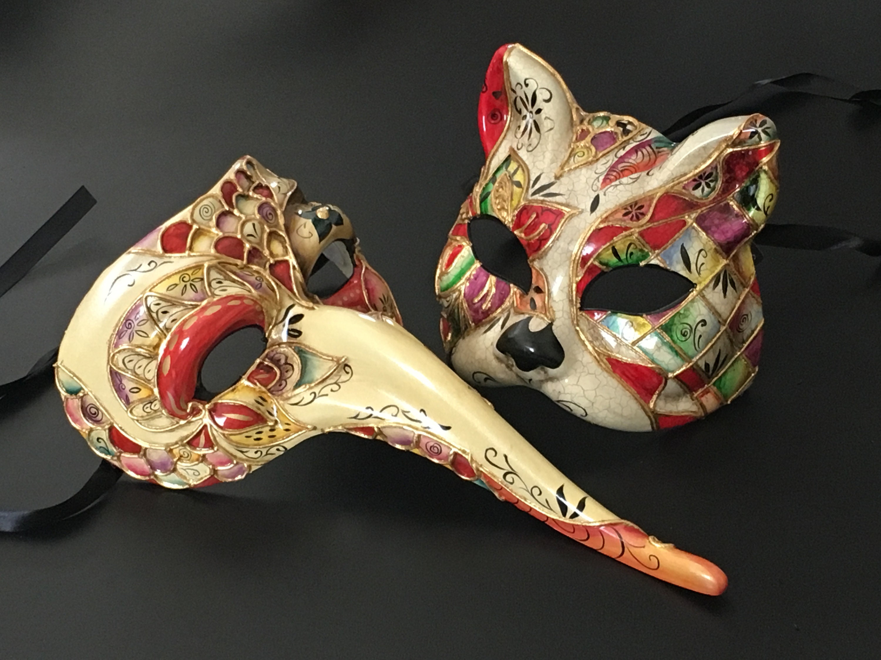 Red Accent Venetian Mask Couple Mask Doctor Long Nose Mask - Etsy