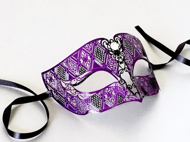 Black Purple Masquerade Mask Couple Metal Mask Wedding | Etsy
