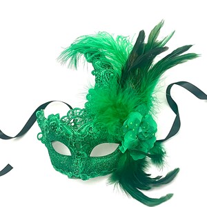 Green Masquerade Mask, Women Feather Mask, Feather Mask, Blue Mask ...