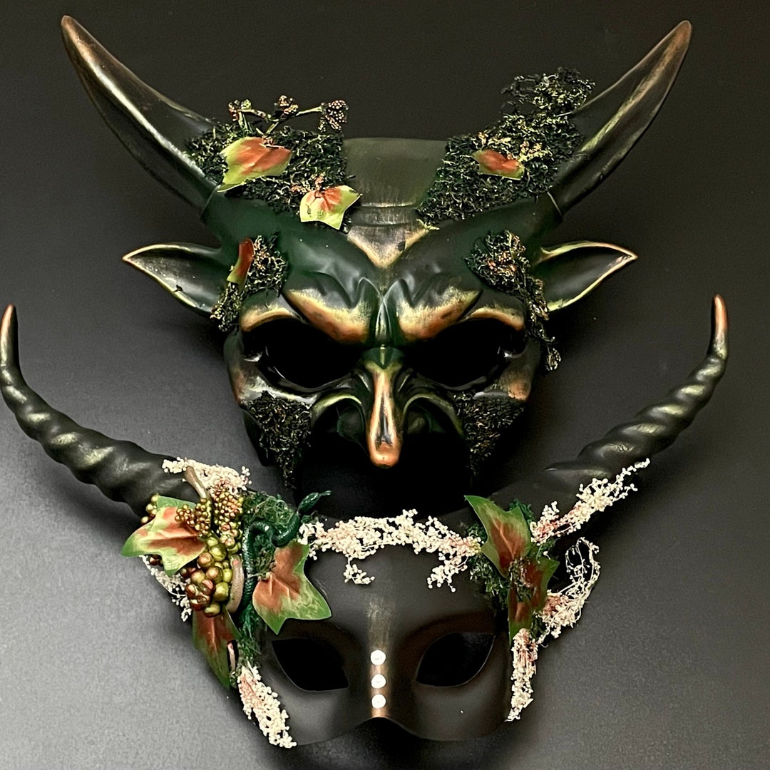Forest Masquerade Mask: Olive Green Horned Party Mask - Etsy