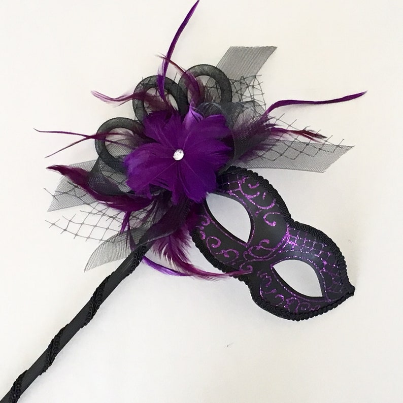 Black Purple Masquerade Mask Stick Mask Women Mask Ball | Etsy