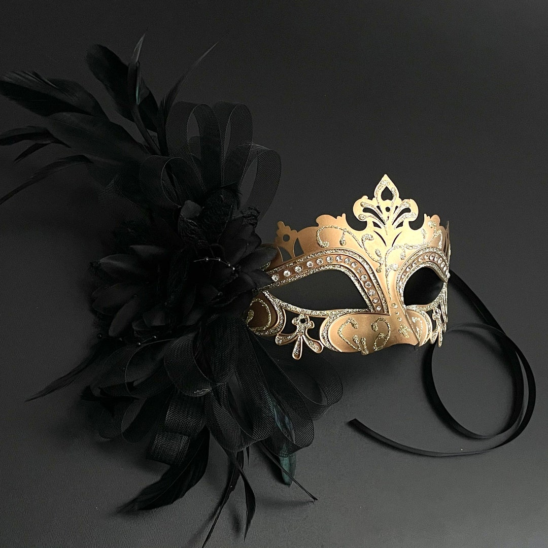 Black Floral Masquerade Mask: Gold Party Mask - Etsy