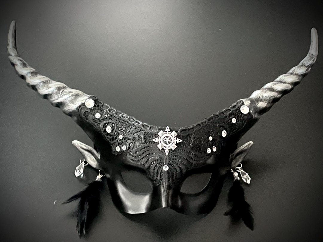Black Silver Jester Mask: Horned Masquerade Ball Party Mask - Etsy