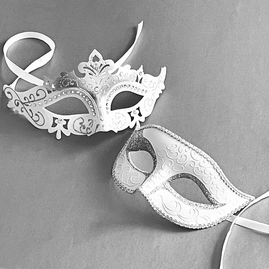 White Silver Masquerade Mask, Women Masquerade Mask, Ball Party Mask ...