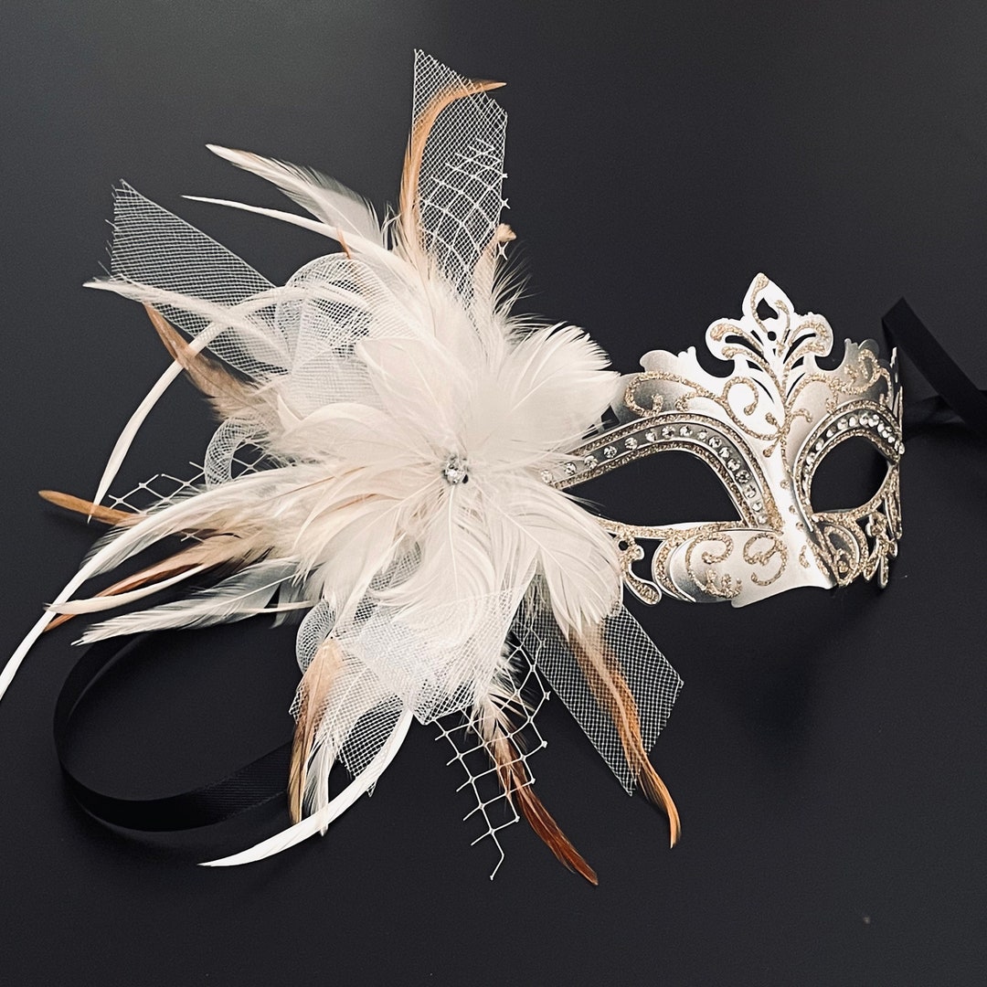 Silver Gold Masquerade Mask, Women Feather Mask, Ball Party Mask ...