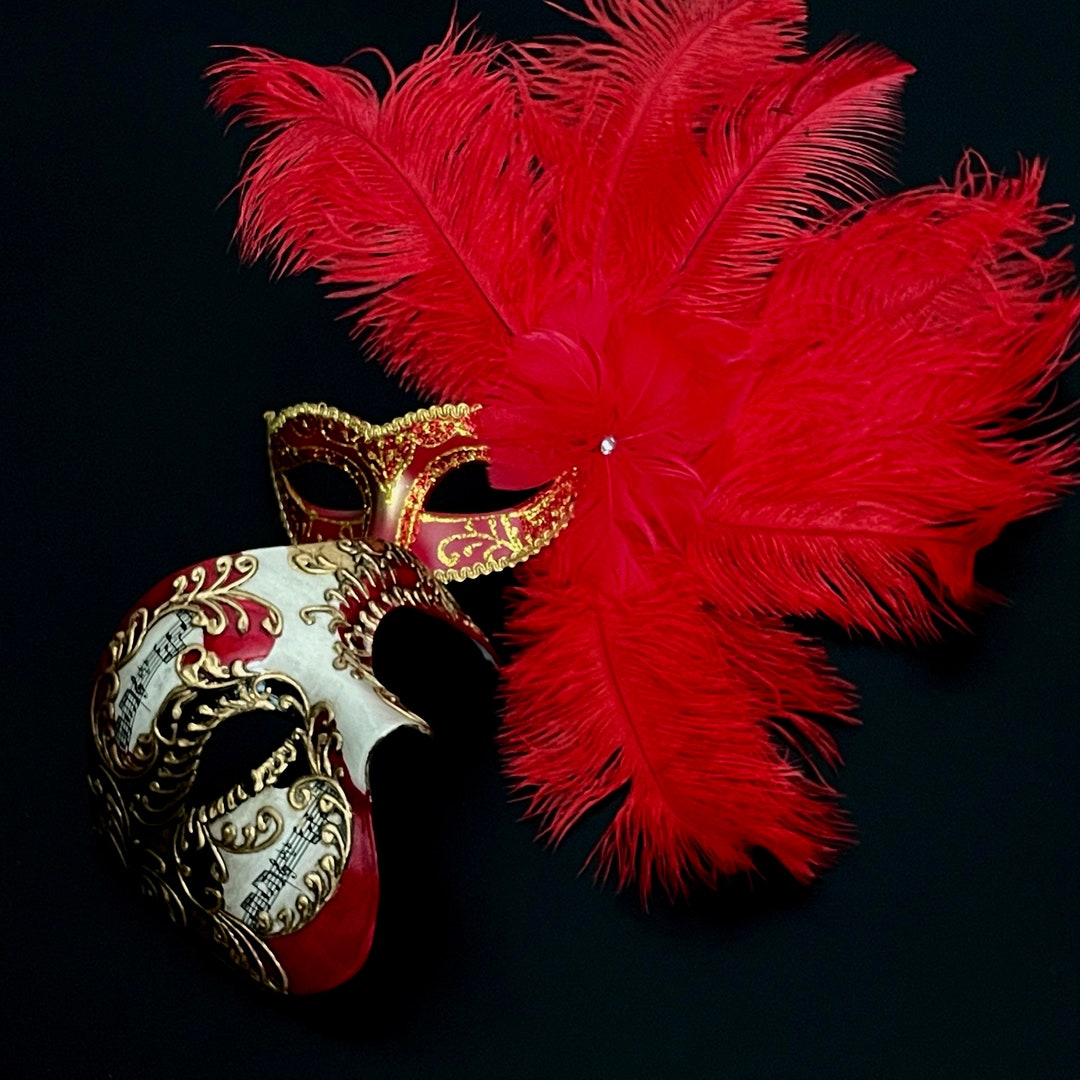 Red Feather Masquerade Mask: Venetian Carnival Ball Mask - Etsy