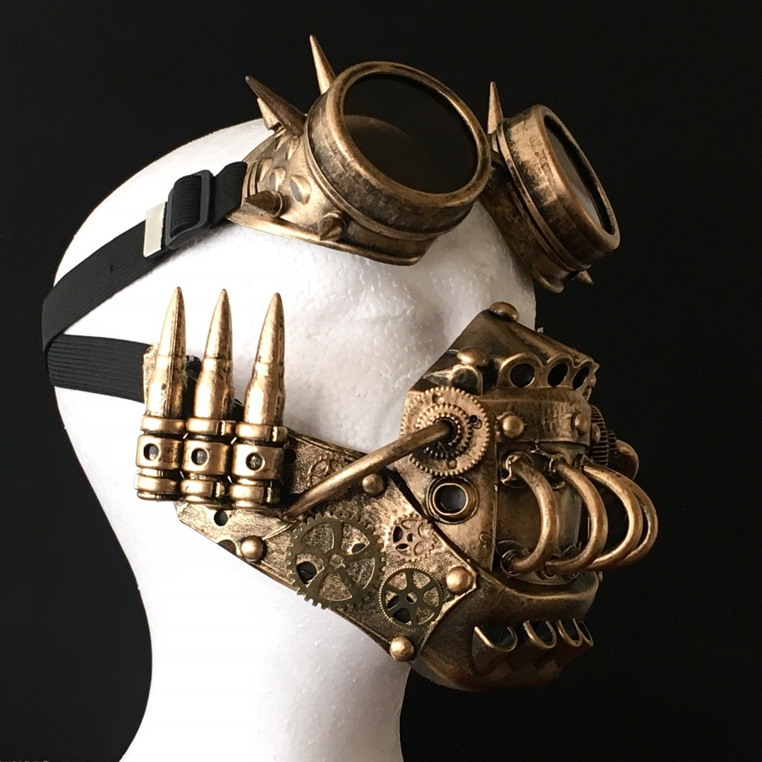 Black Gold Masquerade Mask, Gas Mask, Goggles, Mouth Mask, Steampunk ...