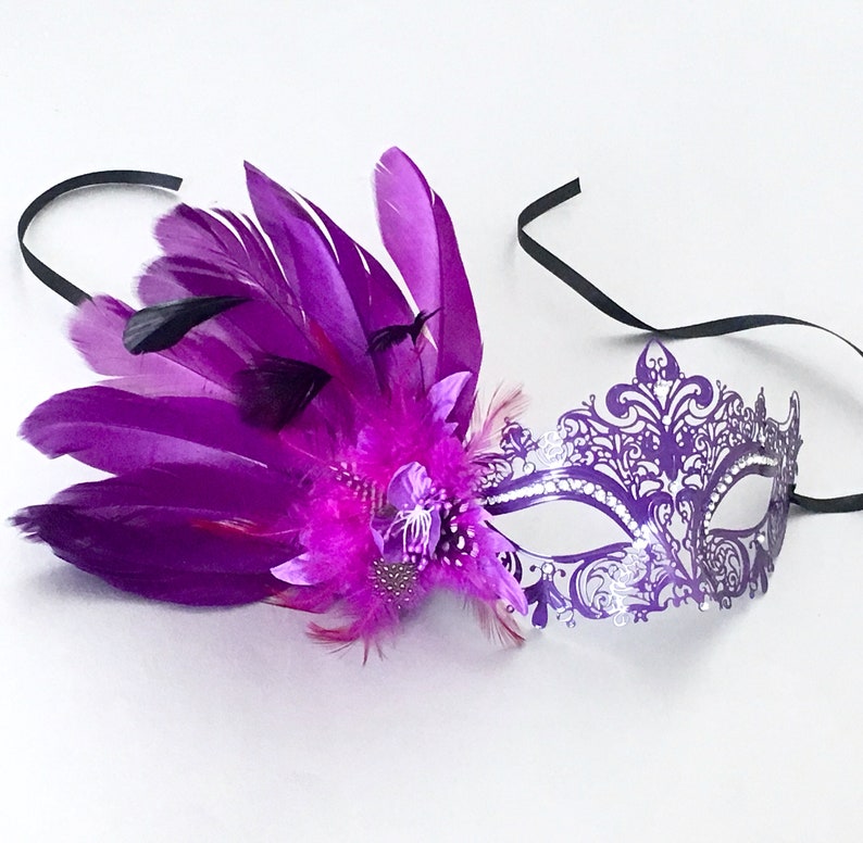Purple Masquerade Maskwomen Feather Mask Women Masquerade Etsy