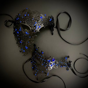 Black Blue Masquerade Mask, Ball Mask, Anniversary Mask, Wedding Mask ...