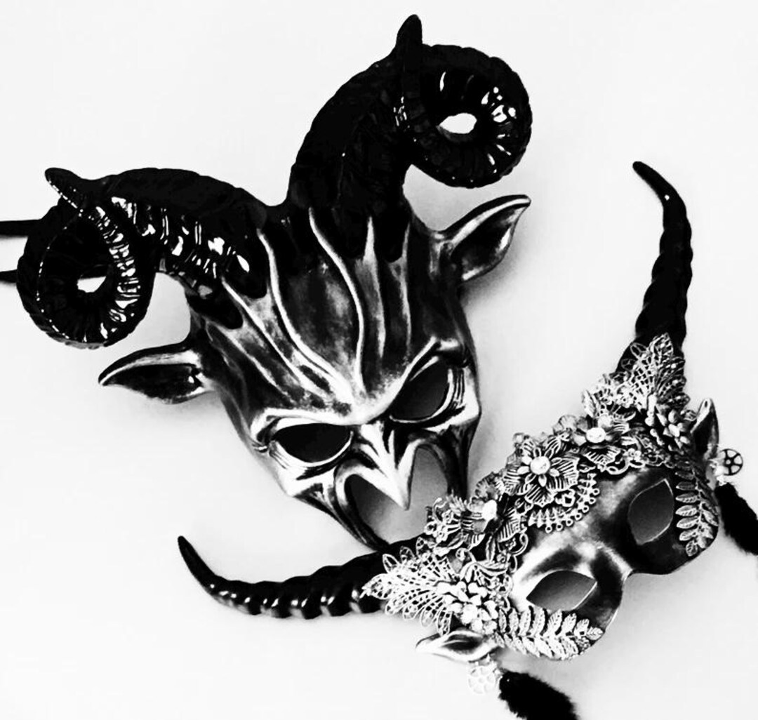 Black Silver Horned Masquerade Mask: Steampunk Devil Animal Style - Etsy