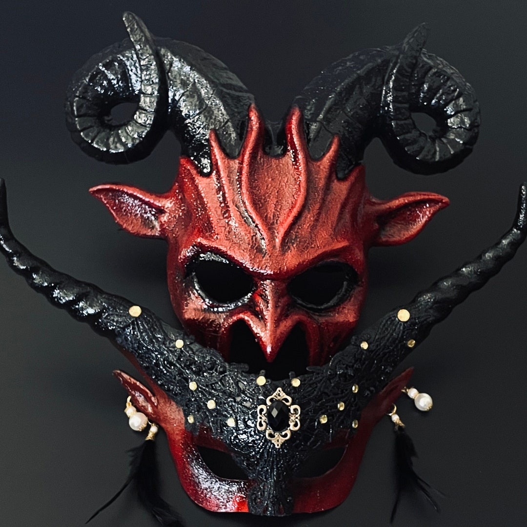 Black Red Masquerade Mask Animal Mask Horns Mask Party - Etsy