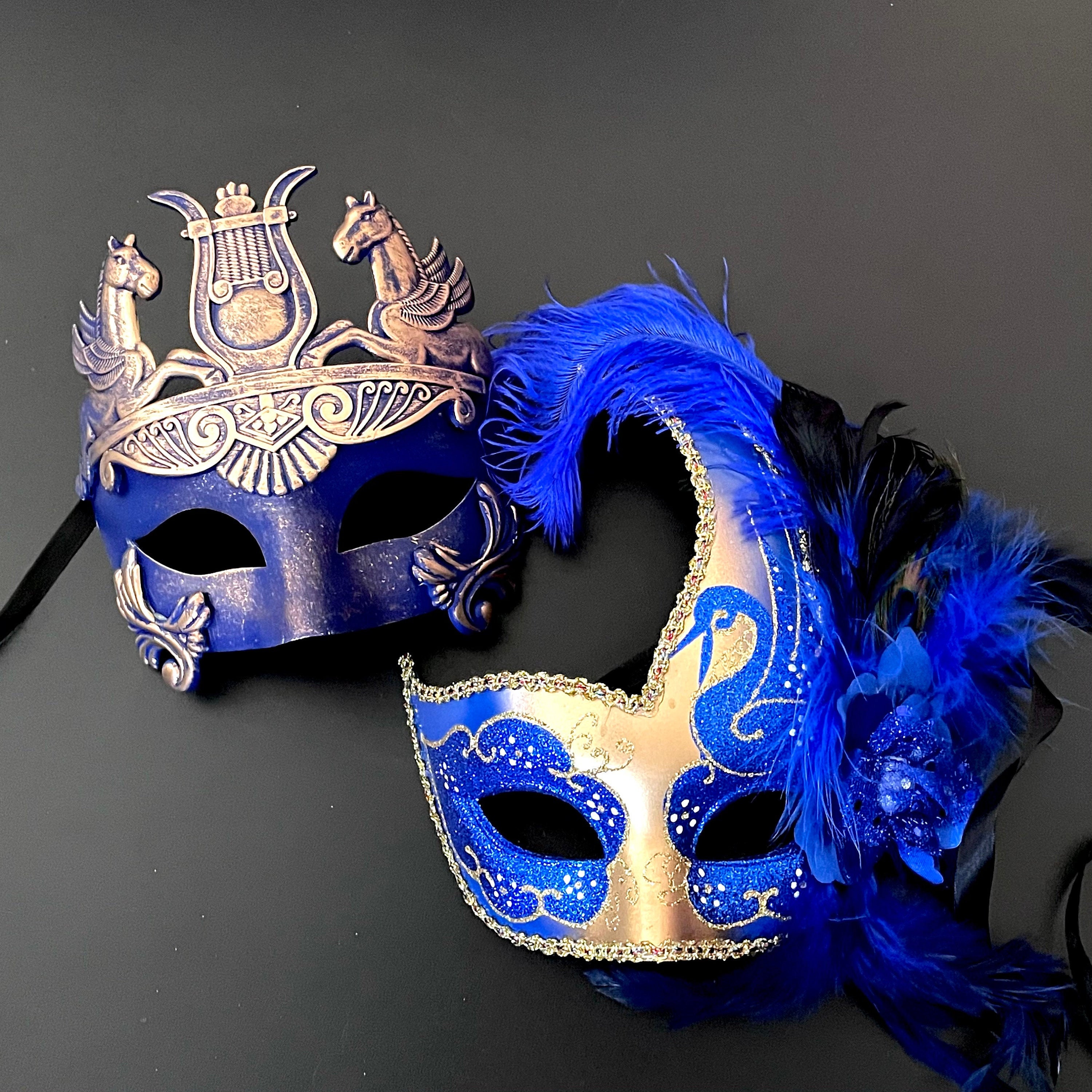 Blue Gold Masquerade Mask Feather Masquerade Mask Wedding - Etsy