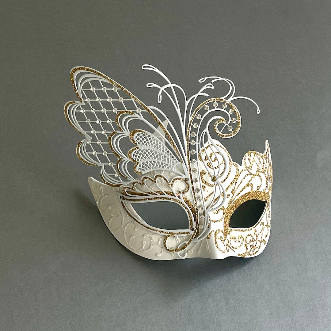 Gold White Masquerade Mask, Gold White Venetian Mask, White Gold ...