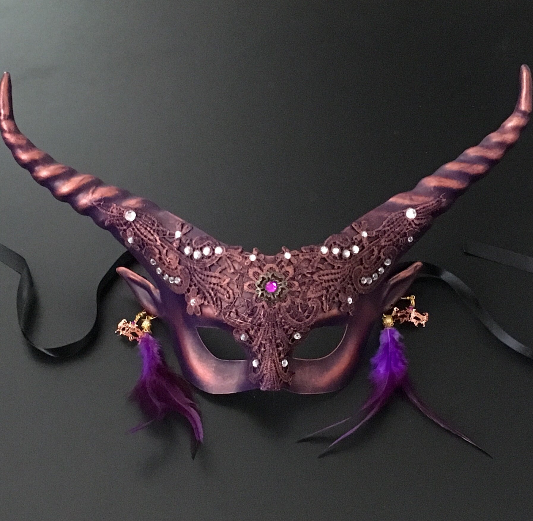 Purple Gold Masquerade Mask Jolly Jester Mask Women Horns | Etsy