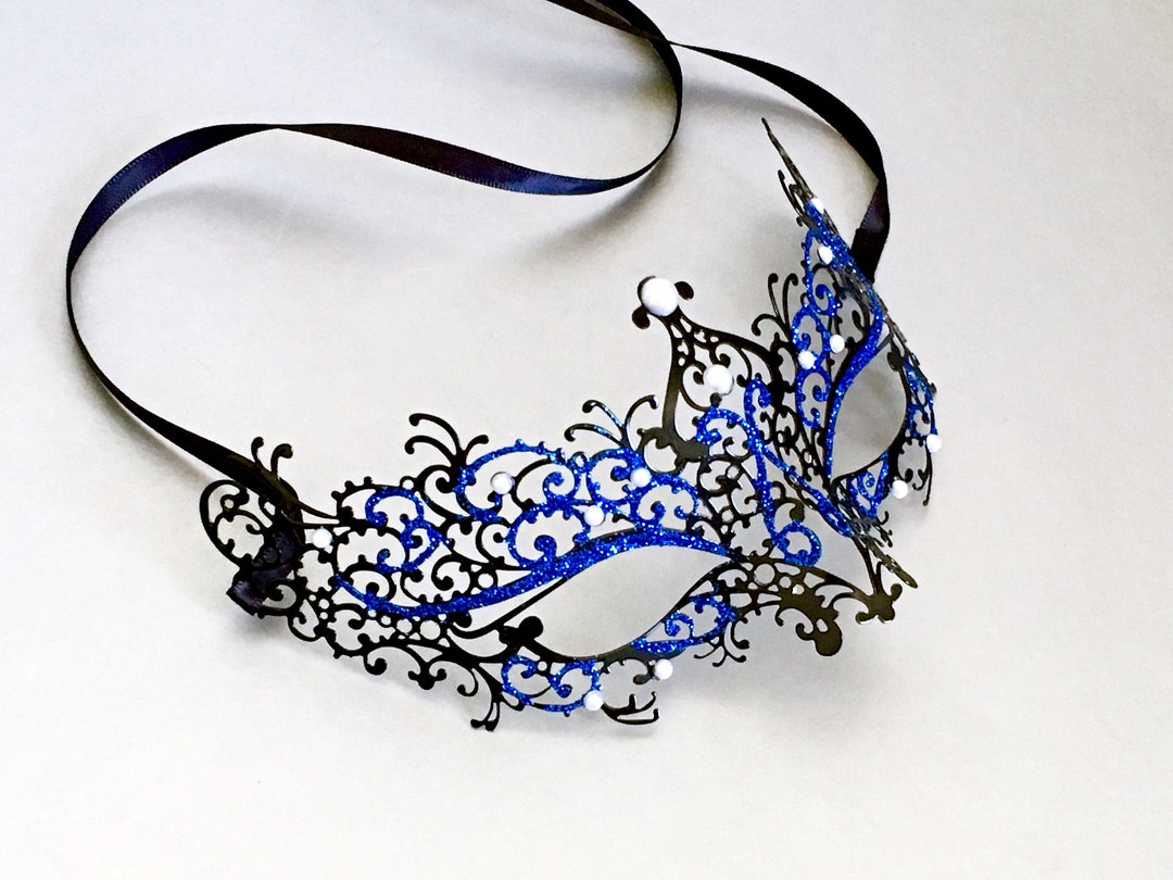 Blue Black Masquerade Mask, Black Metal Mask, Black Blue Couple Mask ...