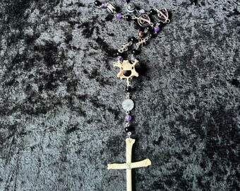 Red Snake Bone Rosary, Upside Down Cross Gothic Bone Rosary, Snake ...