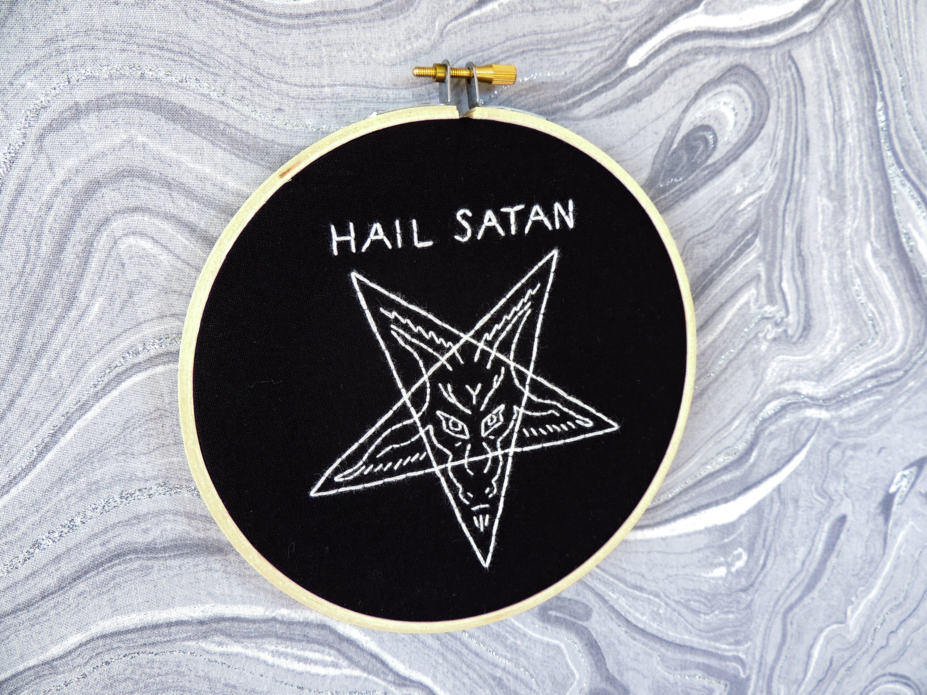 Hail Satan Satanic Pentagram Embroidery Wall Art Home | Etsy