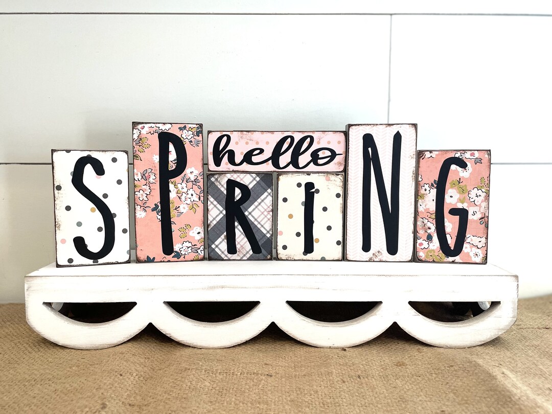 Spring Wood Block Sign Set | Spring Shelf Sitter | Spring Mantel Decor ...