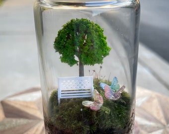 Mini Terrarium With LIVE Moss Mushrooms and Gemstone | Etsy