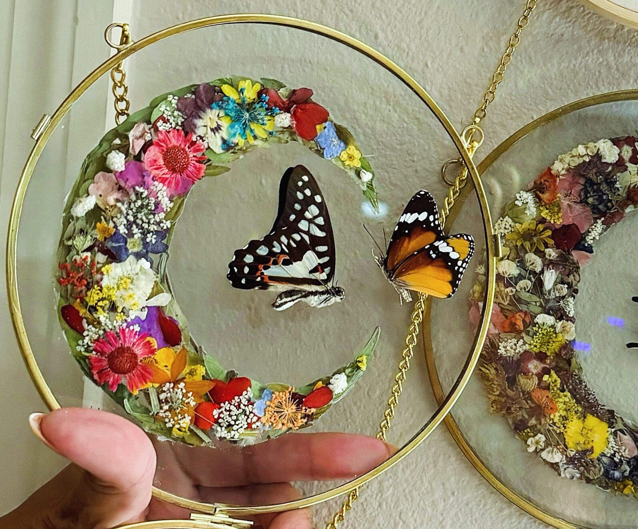Pressed Flower Crescent Moon Frame With Preserved Butterflies - Etsy