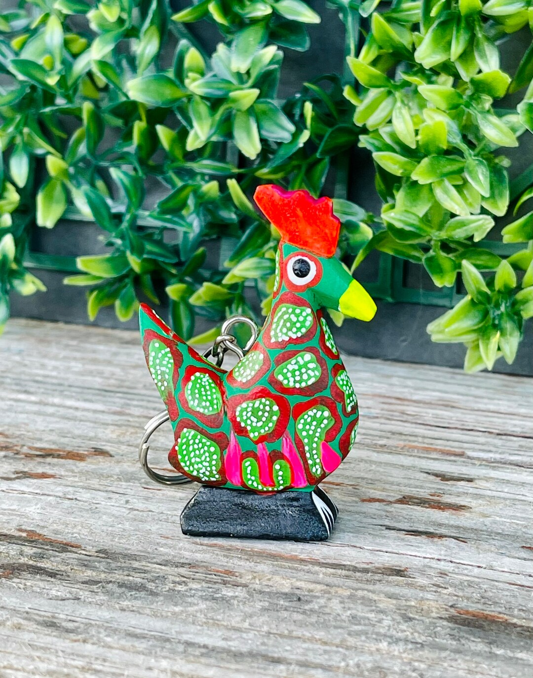 Mini Chicken Alebrije Keychain , Handmade Wooden Figure Keychain ...