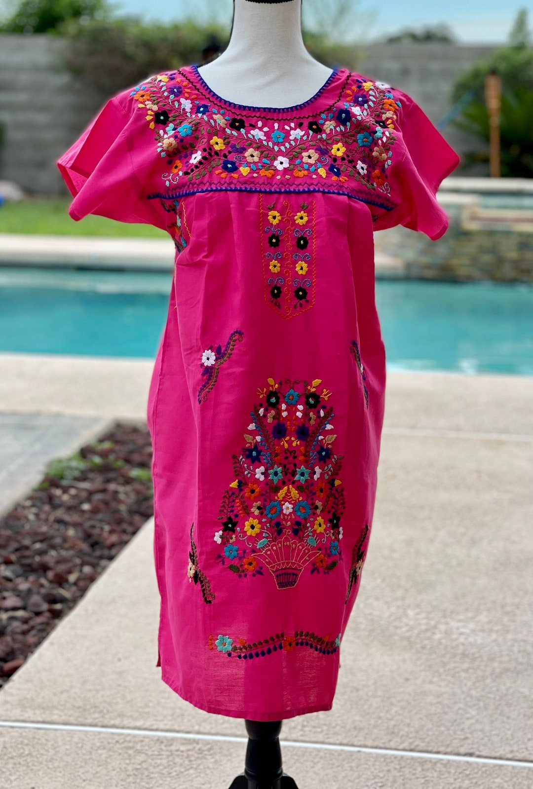 Small Tehuacán Mexican Floral Dress/embroidered Mexican Dress/artisanal Dress/bohemian Style ...