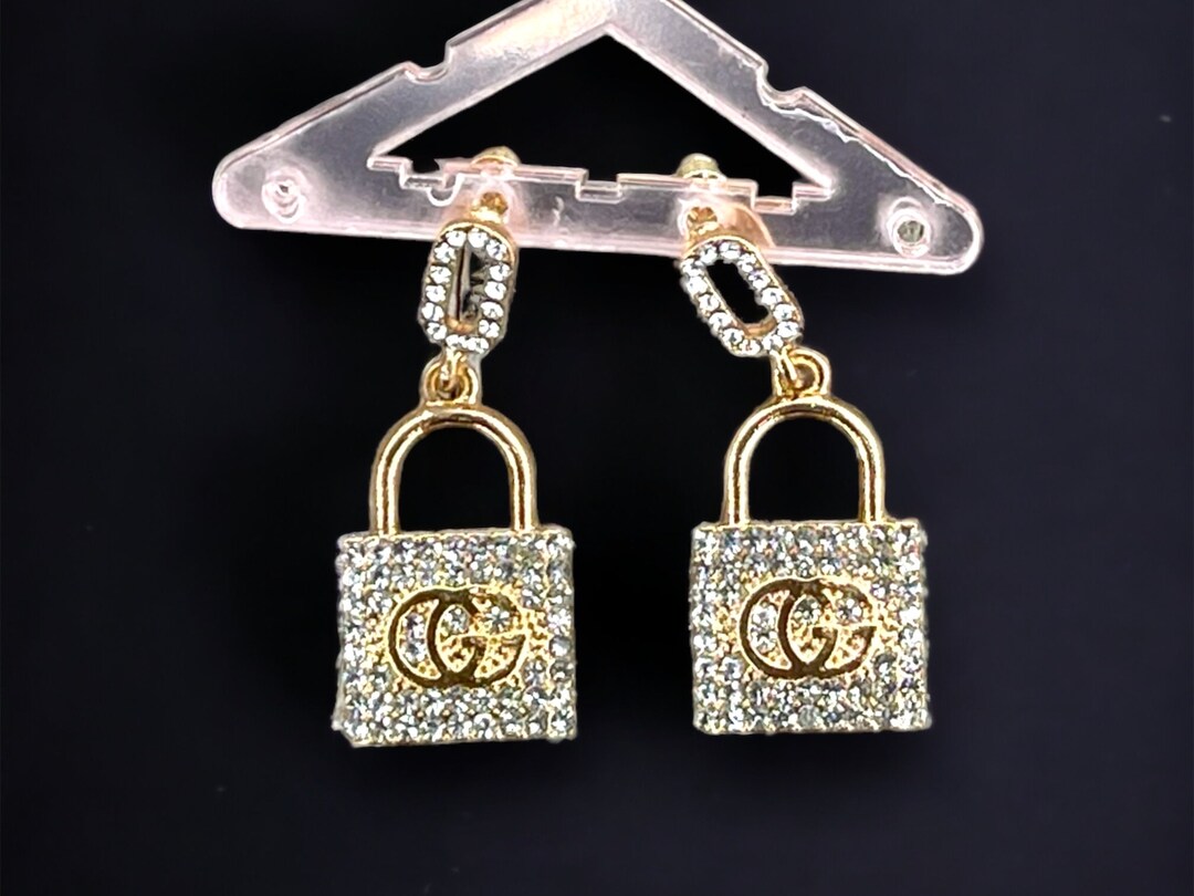 Rhinestone Padlock Drop Earrings/padlock Dangle Earrings/silver Toned ...