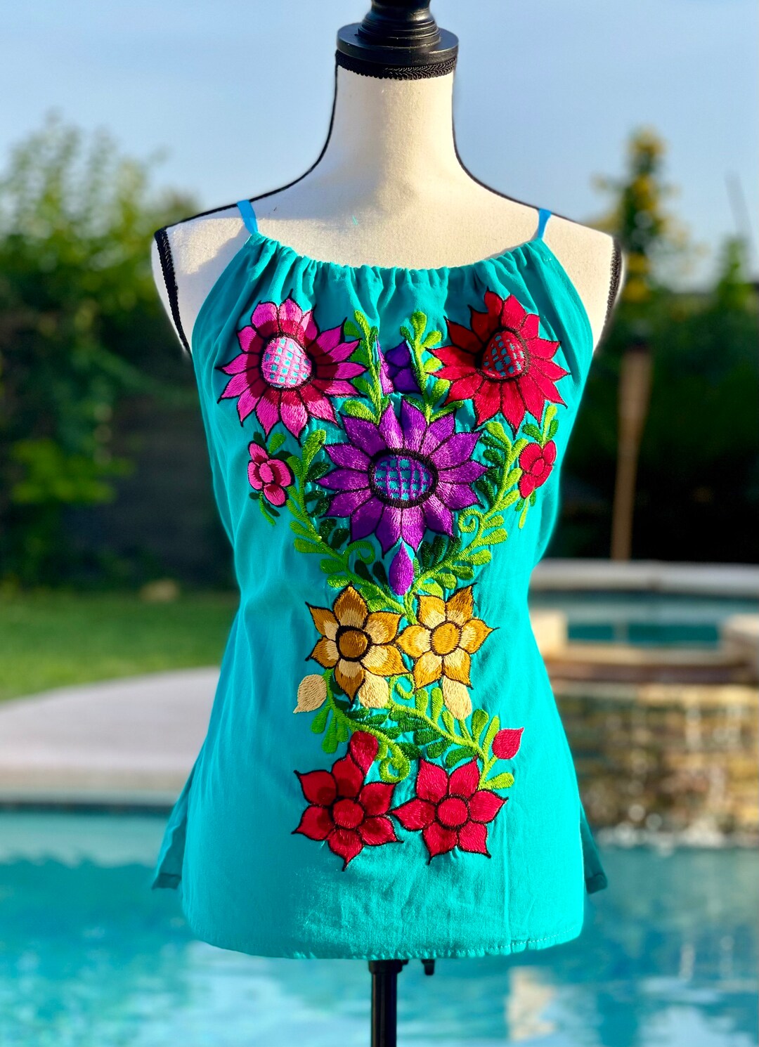 Small/medium Artisanal Mexican Halter Top/sunflower Embroidered Halter ...