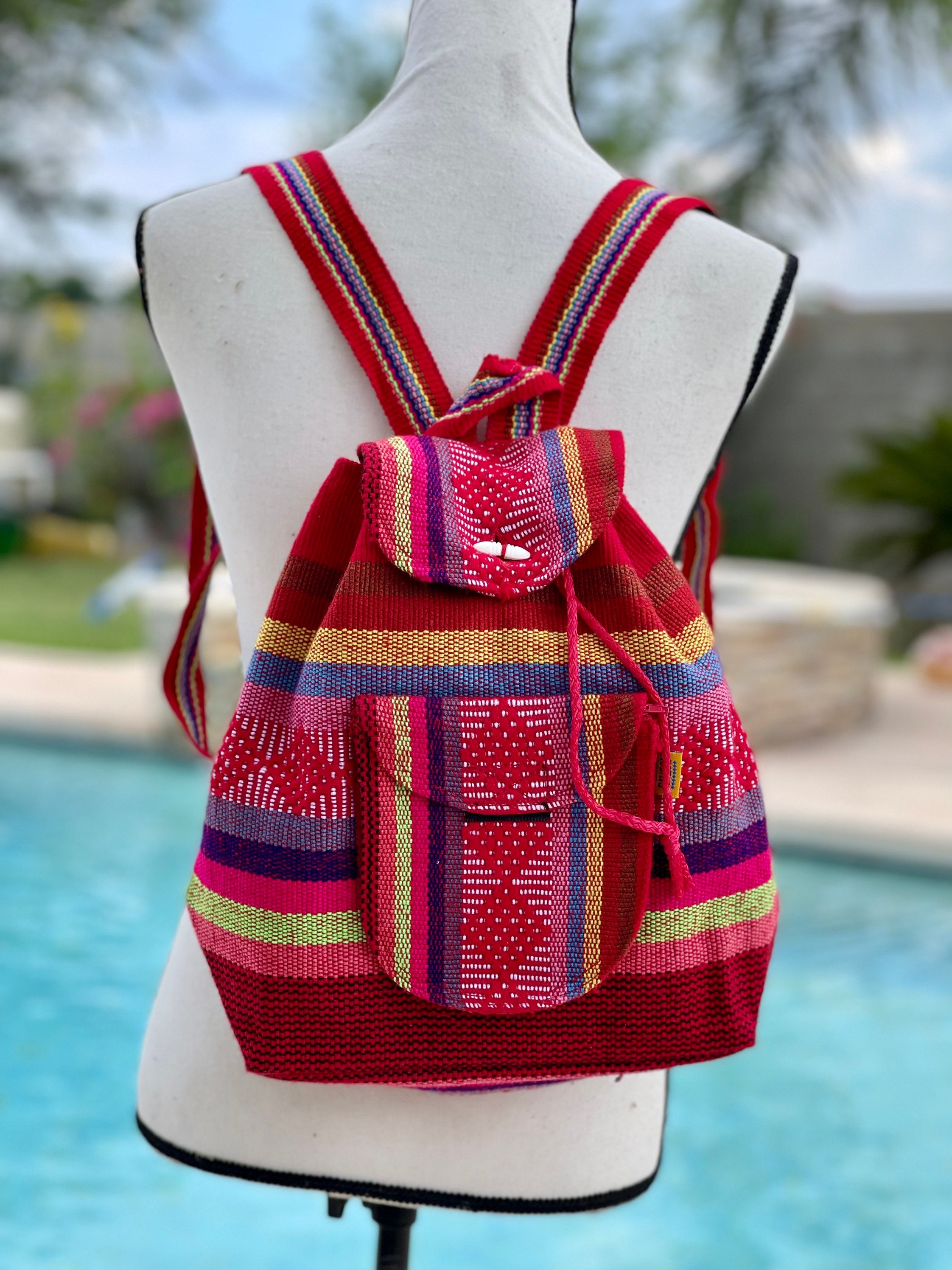 Red Artisanal Woven Backpack Bag Boho Handmade Bag Mexican - Etsy