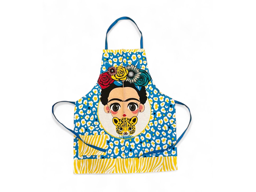 Yellow & Blue Frida Kahlo Chef Two Pocket Apron Adult/ Frida Garden ...