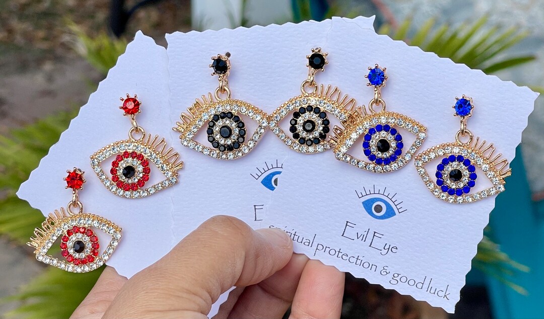 Rhinestone Evil Eye Dangle Earrings/evil Eye Rhinestone Earrings/party ...