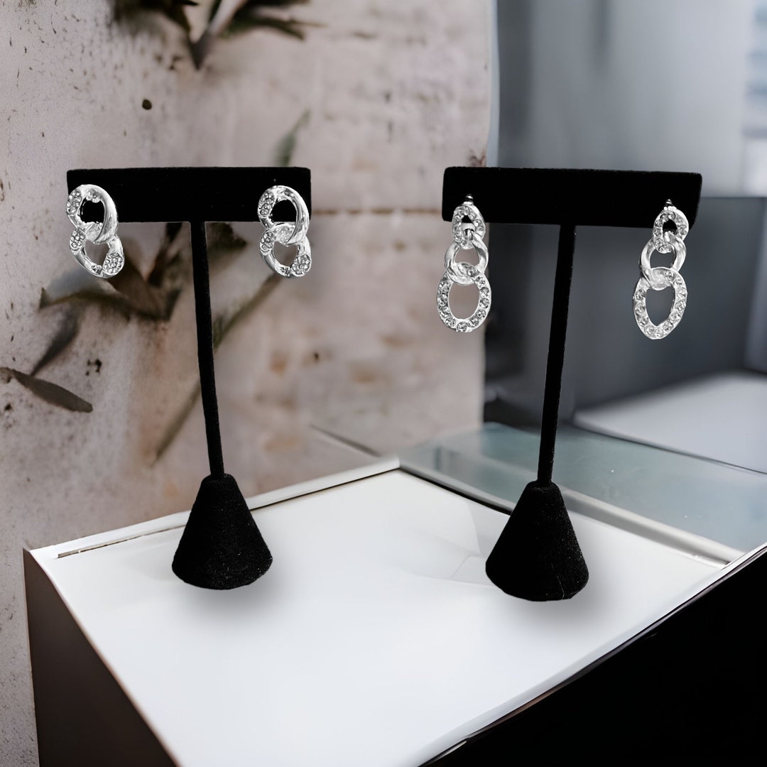 Chain Link Drop Earrings/silvertoned Triple Drop Chain Link Earrings ...