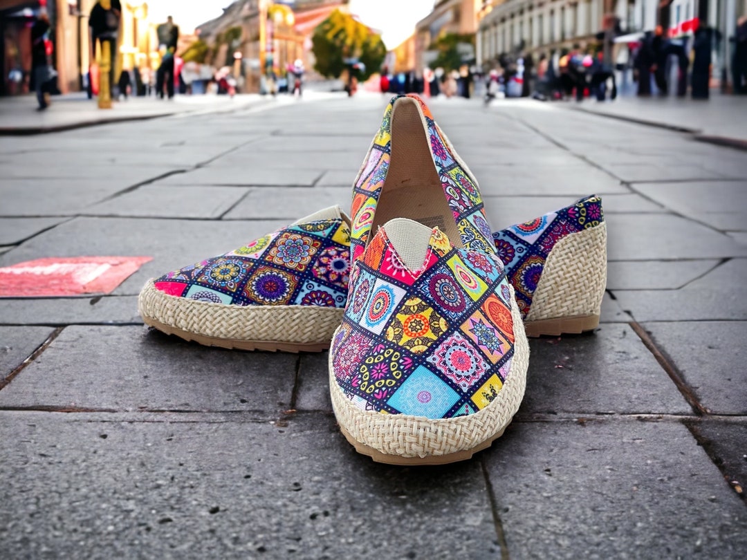 Boho Style Summer/spring Flats/multicolored Boho Shoes/fun Boho Sip-ons ...
