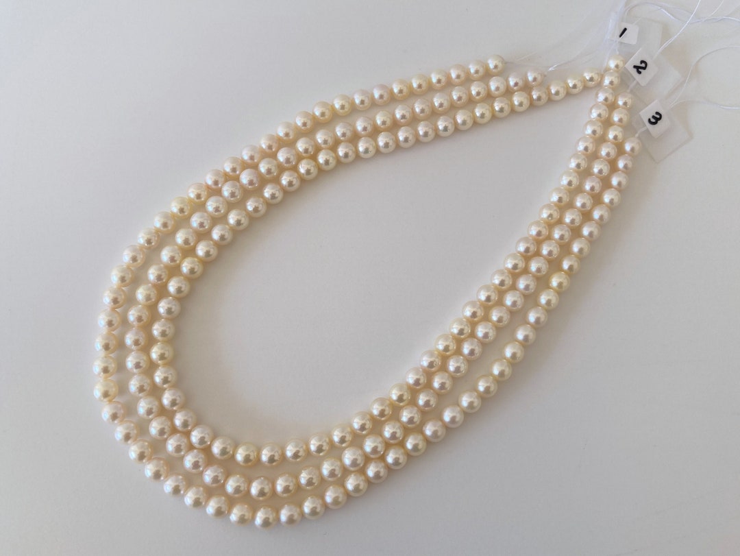 6.5-7mm Japanese Cream White Akoya Pearl Beads, Genuine Akoya Pearl ...