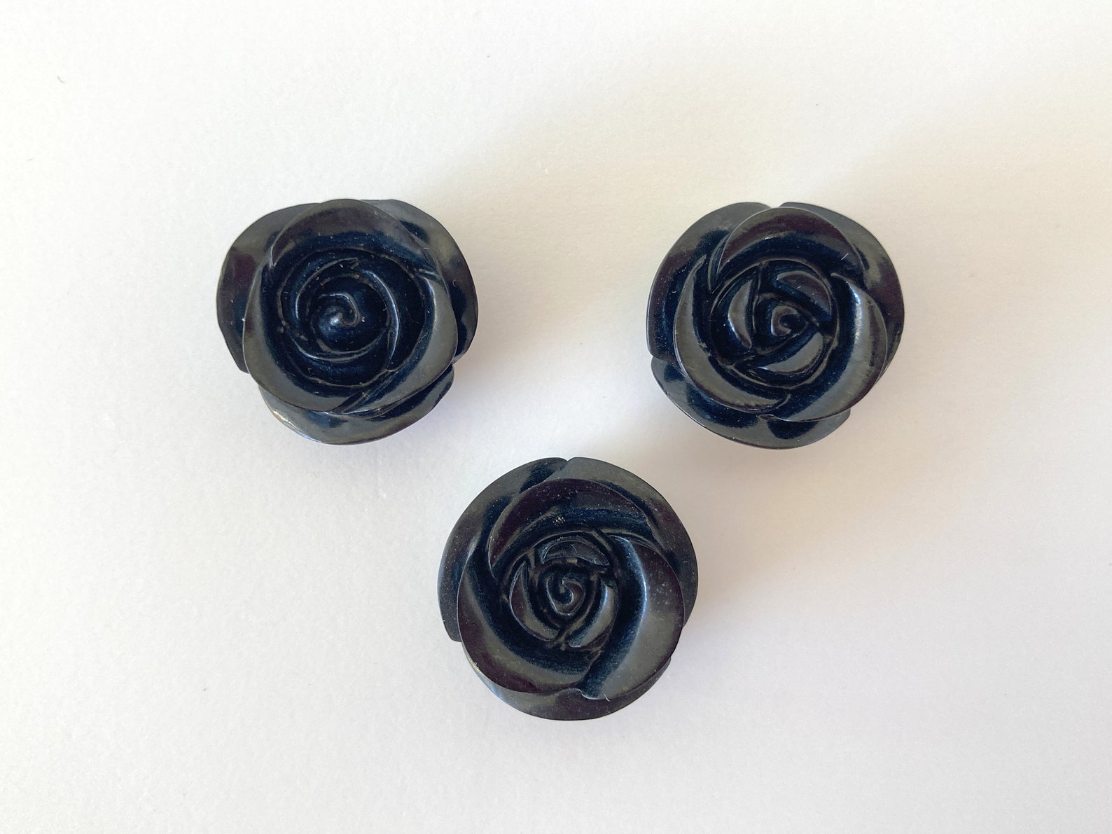 Jet Rose Carving Loose 20mm Diameter With Off-center Drilled - Etsy
