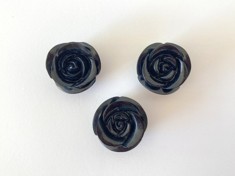 Jet Rose Carving Loose 20mm Diameter With Off-center Drilled - Etsy