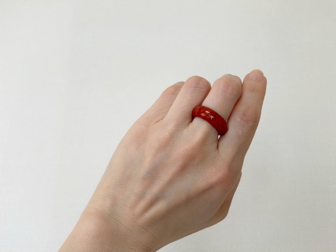 Natural Sponge Coral Half-round Shape Ring Stacking Ring - Etsy