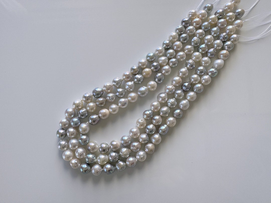 9-10mm Japanese Akoya Pearl Beads, Natural Blue/silver Color Pearl ...