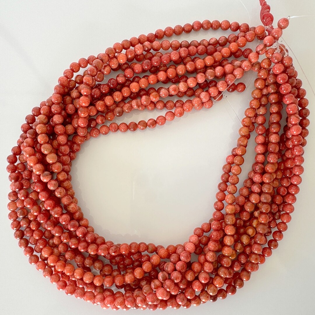 Natural Sponge Coral 5-5.5mm Strands, Bright Red Color, 15.7inches ...