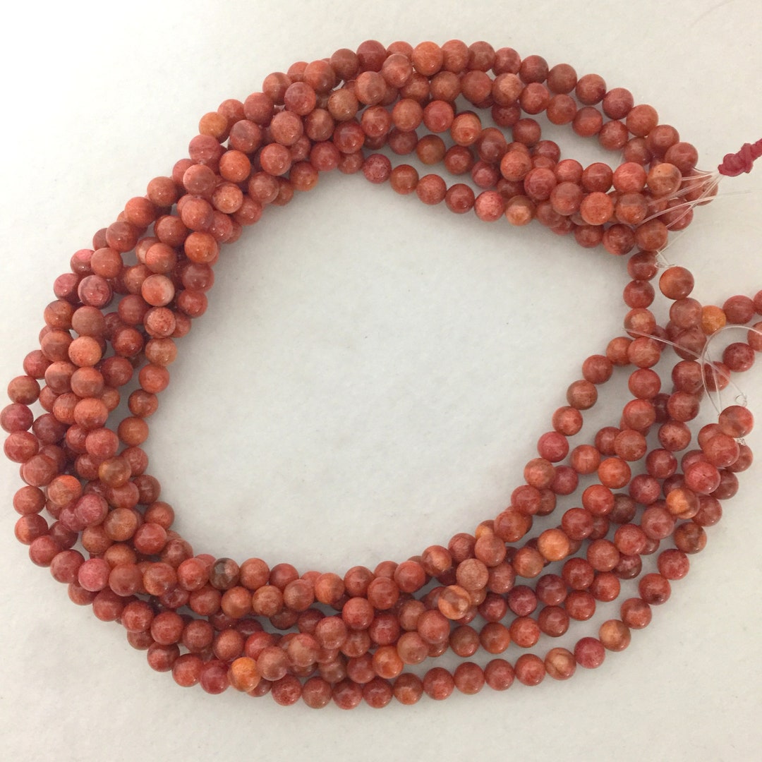 Sponge Coral Strand: 7-7.5mm Apple Coral Beads, 15.7", Bright Red Color ...
