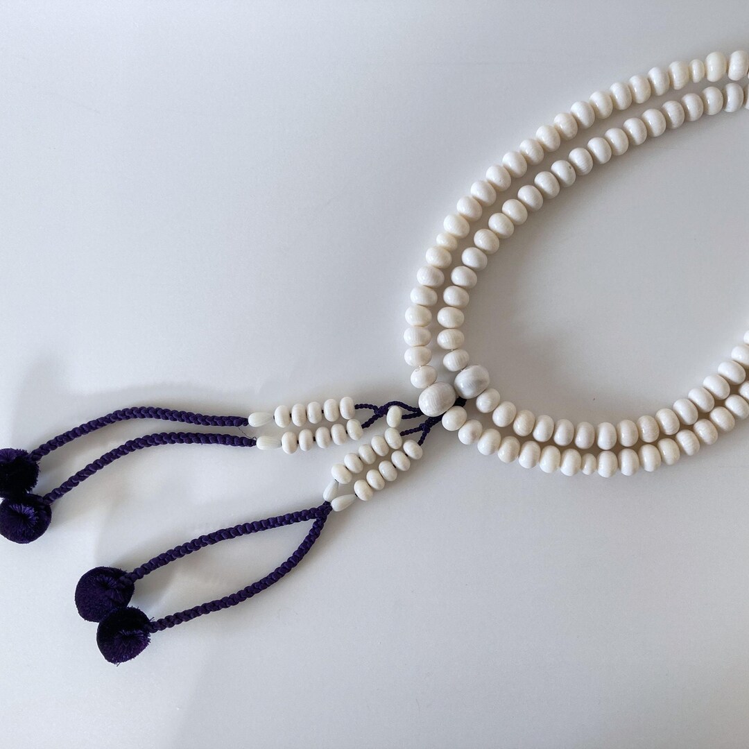 Japanese Big Long Rosary, Mala, Prayer Beads, Natural White Bamboo ...