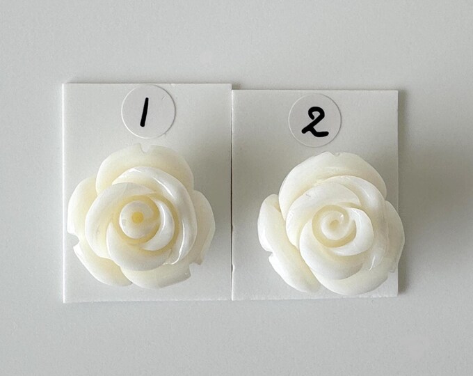 Natural White Coral Rose Carving Pair Loose, White Color Coral Rose ...