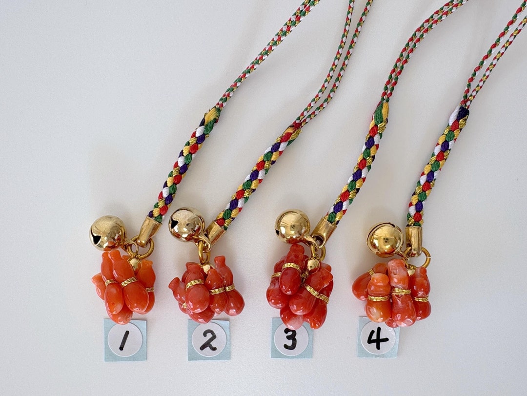 Netsuke Six Calabash Coral Charm, Natural Aka Red Coral Good Health ...
