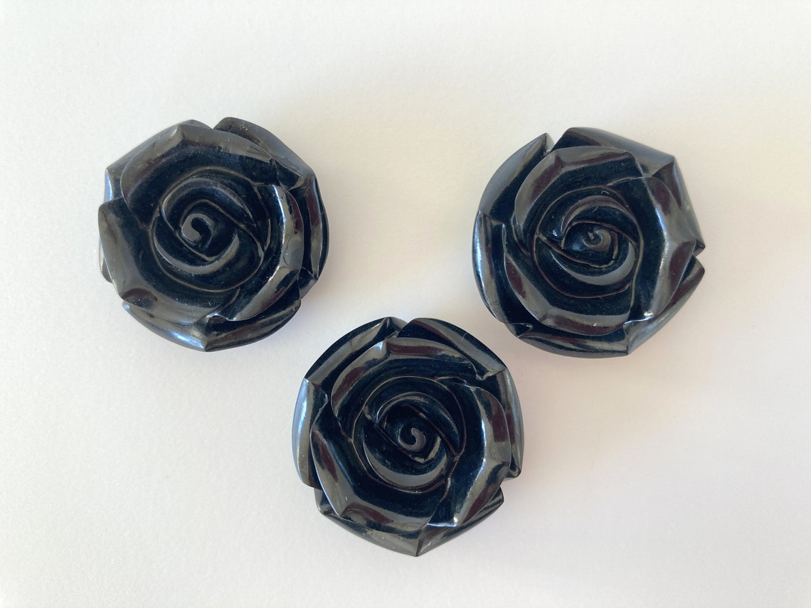 Jet Rose Carving Loose 30mm Diameter With Off-center Drilled - Etsy